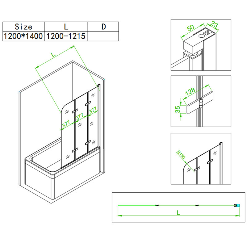 PARAWAN NAWANNOWY PR05 CHROM 120x140 CM 6 MM - sklep Hydrosan.eu